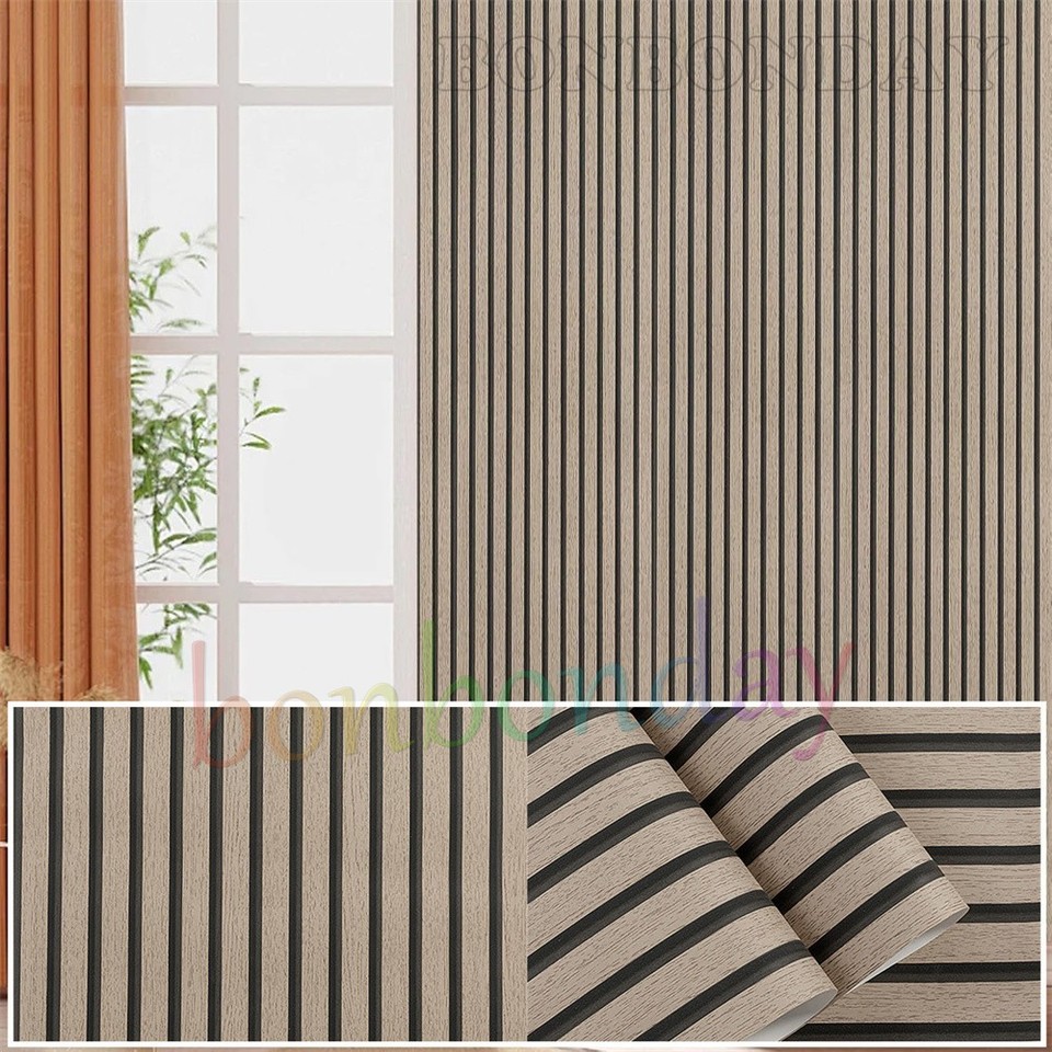 Wooden Slat Panelling Wallpaper 3D Wood Panel Effect Wall Paper ...