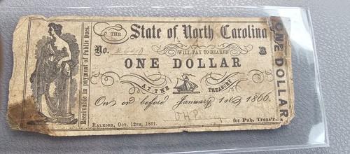 1866 North Carolina One Dollar Note | eBay