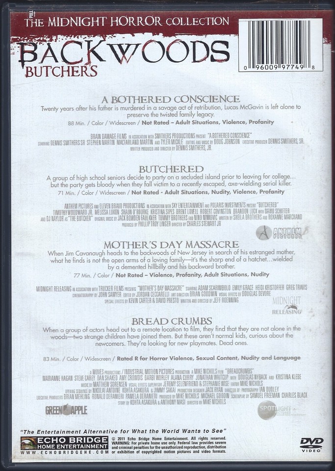 Backwoods Butchers - 4 Films, The Midnight Horror Collection (DVD, 2011 ...