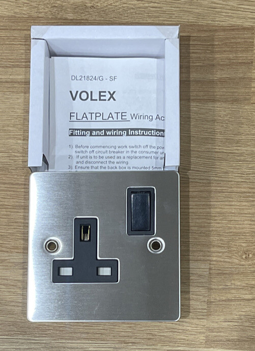 volex flatplate 1 gang double pole switched socket stainless steel ...