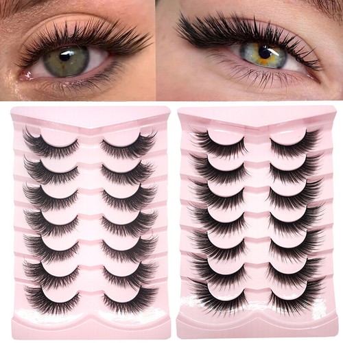 False Eyelashes Cat-Eye Fluffy Faux Mink Lashes 8D Wispy Lashes 7 Pairs ...