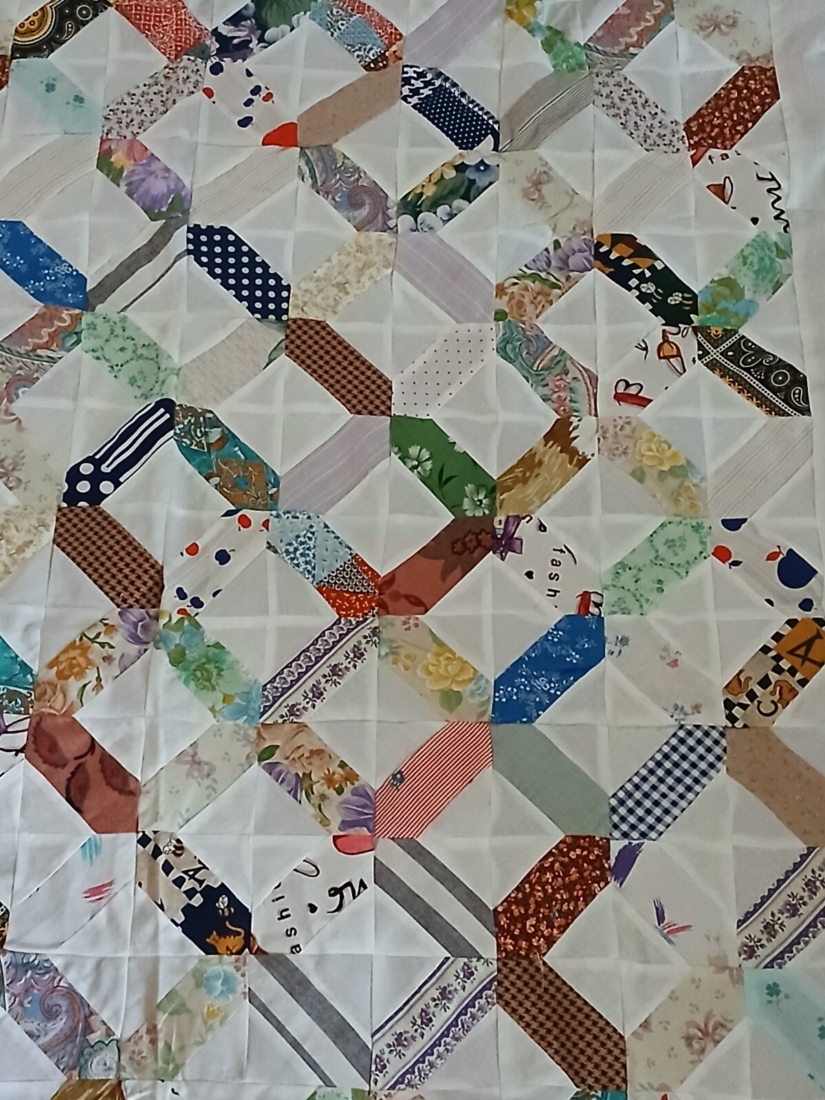UNFINISHED QUILT TOP PATCHWORK SCRAPPY 45" X 50" PRAIRIE POINTS BABY ...