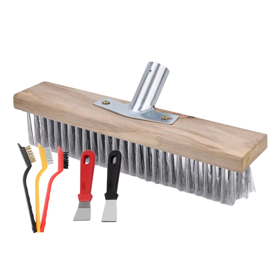 Push Broom Brush Bristle Metal Wire Heavy-Duty Commercial Bathroom ...