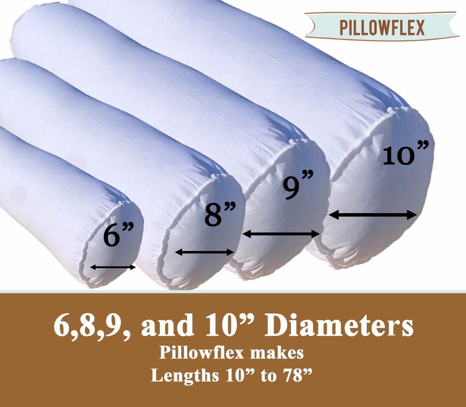 Pillowflex 10" Inch Bolster Insert Pillow Form Neck Roll Multiple ...