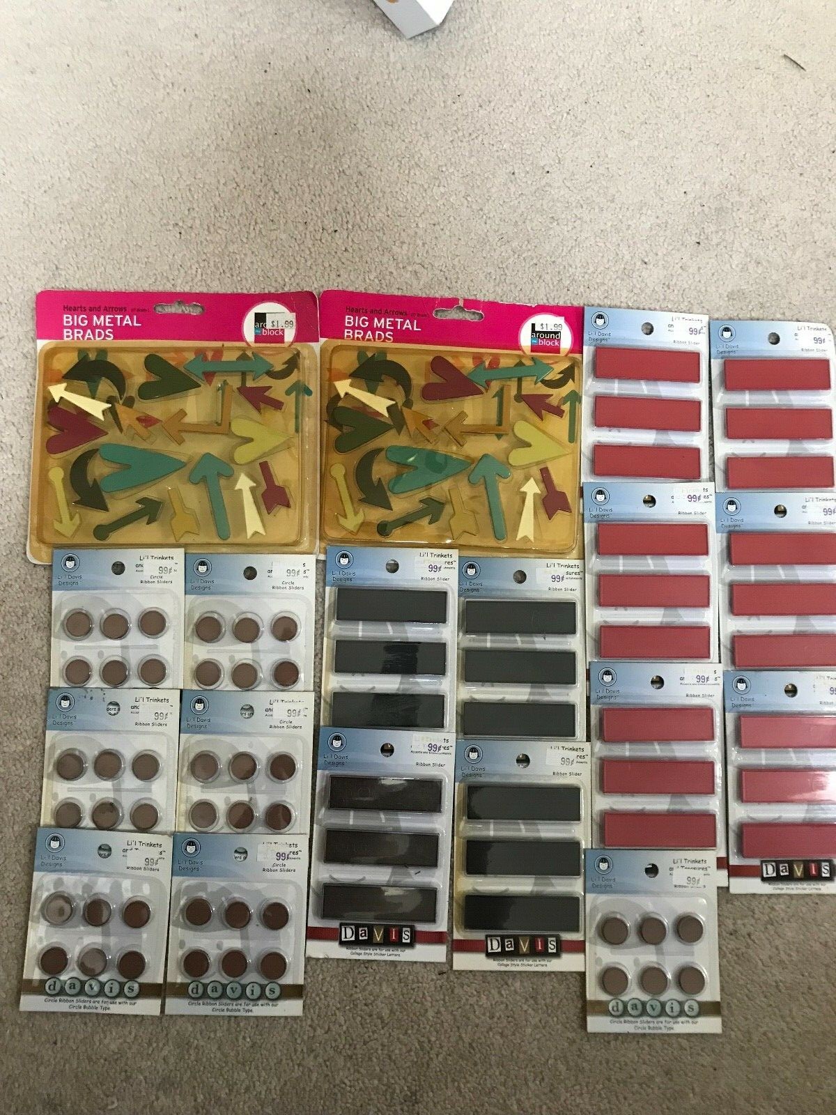 Circle and Rectangle Ribbon Sliders and Big Metal Brads Scrap Booking ...