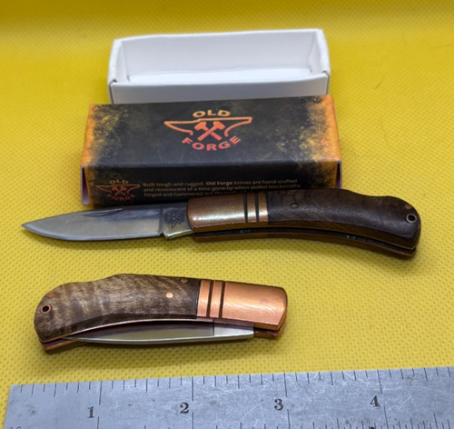 Pair of Old Forge Wood & Brass Handle Folding Knife OF 029 + Free ...