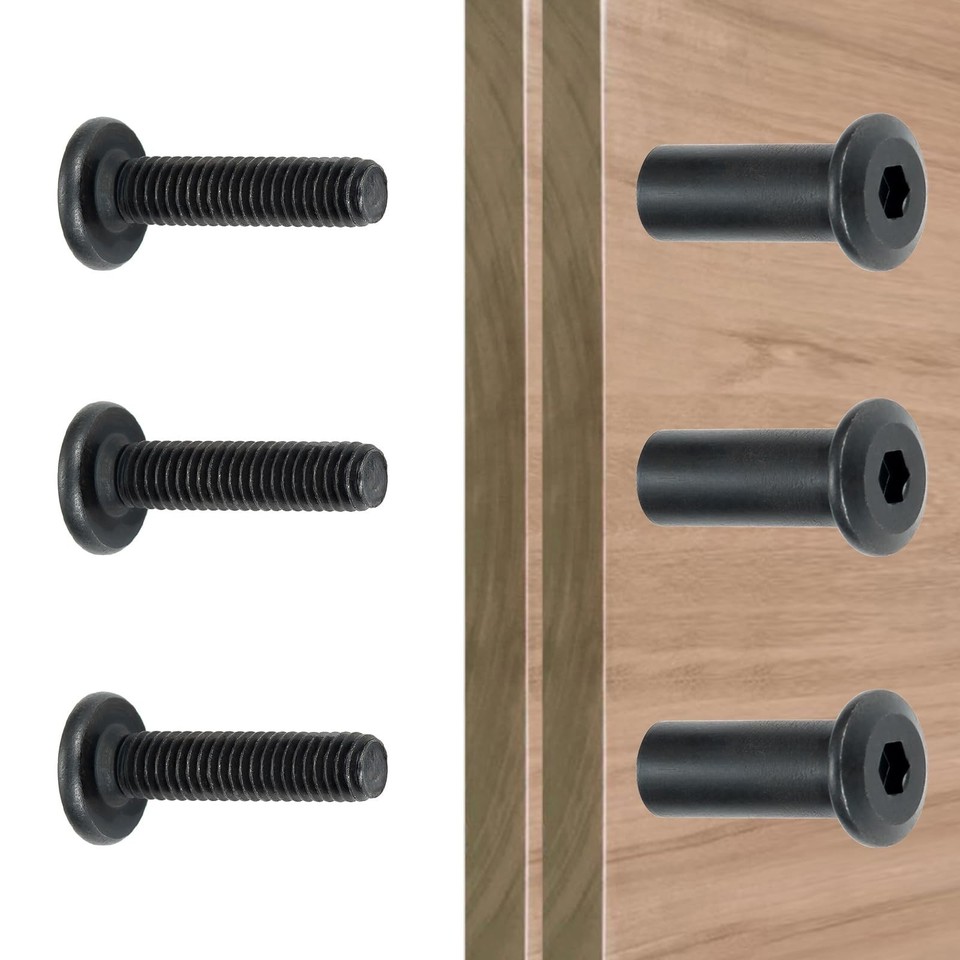50 Pcs M6x30mm Furniture Bolts Black Hex Screws and Barrel Nuts Kit ...