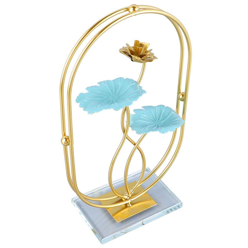 Iron Leaf Ornament With Glass Base Exquisite Stylish Metal Leaves Scul ...