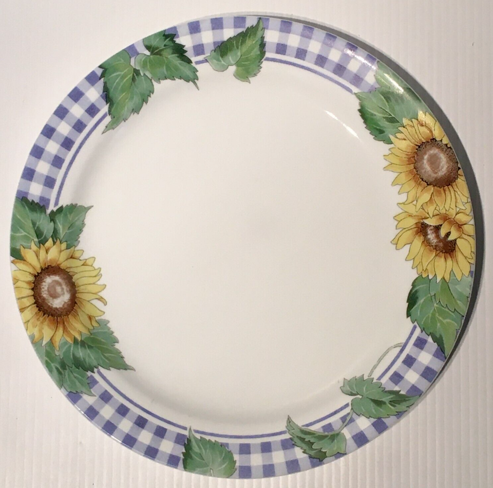 Corelle SUNSATIONS Dinner Plate Yellow Sunflower Blue Plaid Gingham 10. ...