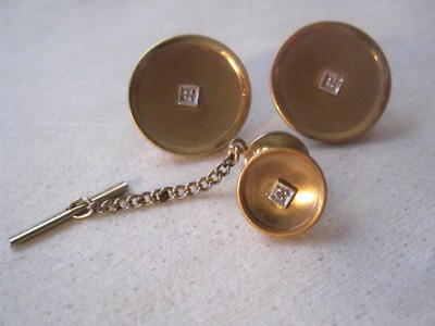 Vintage 12K GF ANSON Pat. Pend Cufflinks & Tie Tack Pin With Diamond | eBay