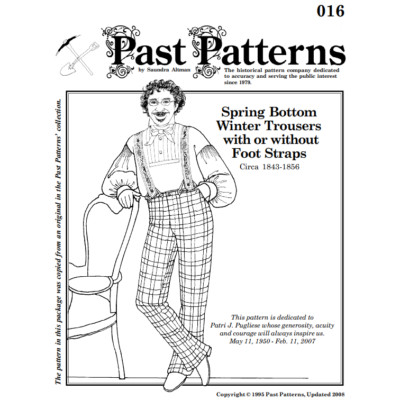 Past Patterns 0016 Civil War era Winter Trousers Pattern 1843-1856 Sz ...