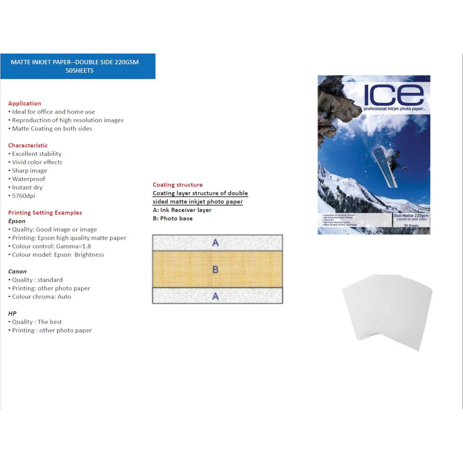 Ice Duo Matte Double Sided A3 Professional Inkjet Photo Paper 220gsm ...