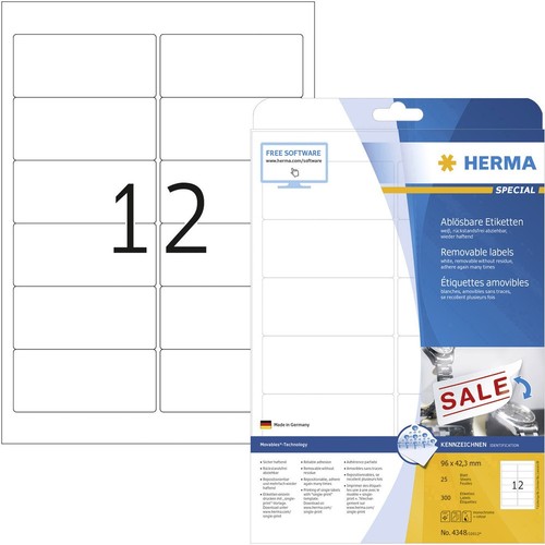 Herma 4348 Universal-Etiketten 96 x 42.3 mm Papier Weiß 300 St ...