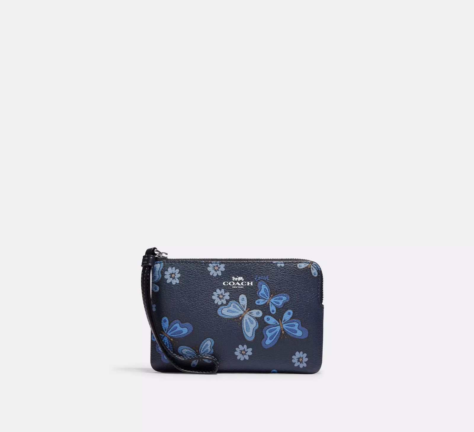 NWT COACH Lovely Butterfly Print Zip Corner Wristlet midnight Blue ...