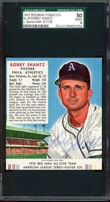 1952 Red Man Tobacco Baseball AL-20 Bobby Shantz Signed Auto SGC JSA 4 ...