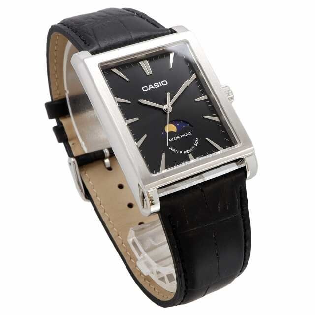 Casio MTP-M105L-1A Black Analog Moon Phase Rectangle Leather Casual ...