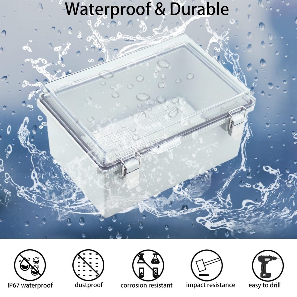 Junction Box, Hinged Clear Cover Stainless Steel Latch IP67 Waterproof ...