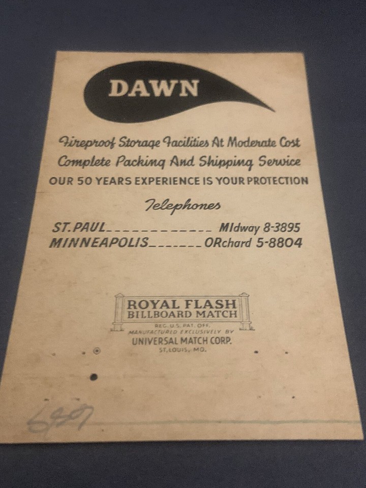 Vintage Minnesota Matchbook: “Dawn Moving Storage” St Paul, MN | eBay