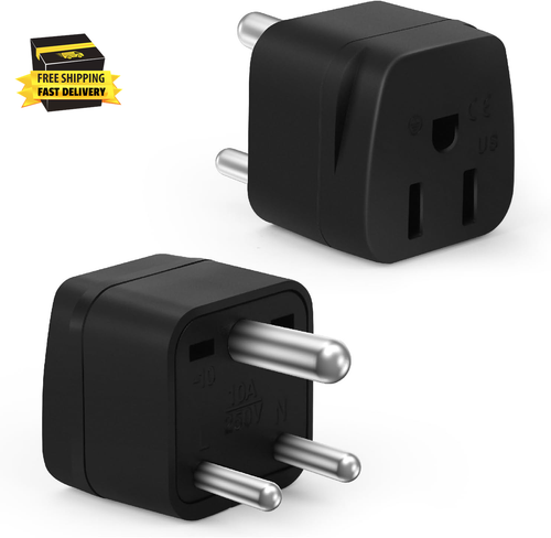 Bates- US to India Plug Adapter, 2 Pack, Type D, Black, Bangladesh ...