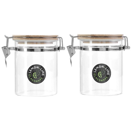 2x Lemon & Lime Camden Container 12.5cm/800ml Clear Glass Clip Jar w ...