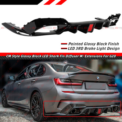 FOR 2019-2022 BMW G20 3 SERIES CMS STYLE GLOSS BLACK REAR DIFFUSER W ...
