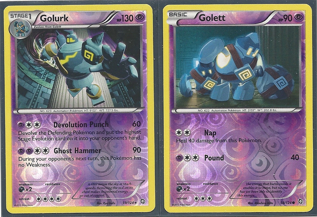 RARE GOLURK #59 & GOLETT #50- DRAGONS EXALTED Pokemon Cards- REV HOLO ...