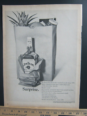 1967 Vintage Print Ad Jim Beam Bourbon Whiskey Bottle Paper Sack World ...