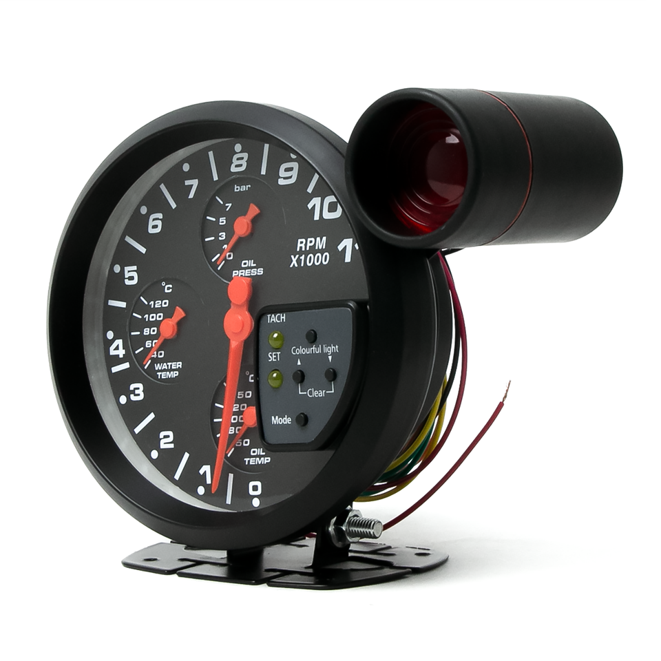 5" 4In1 Tachometer Gauge Water / Oil Temp Pressure 7 Color Backlit w ...