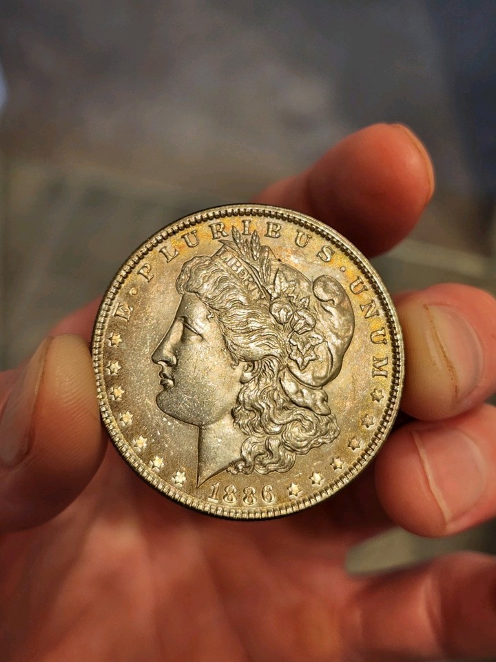 UNC RAINBOW TONE MORGAN SILVER DOLLAR OLD US COIN OBV/REV DIE CRACKS | eBay