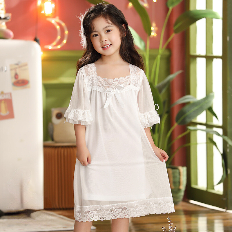 Kids Girls Lace Mesh Nightdress Sleepwear Princess Nightgowns Palace ...