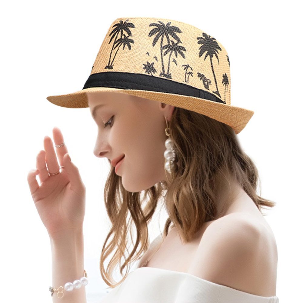 Fedora Cap Men Women Sun Hat Top Hats Coconut Trees Pattern Beach Hat ...