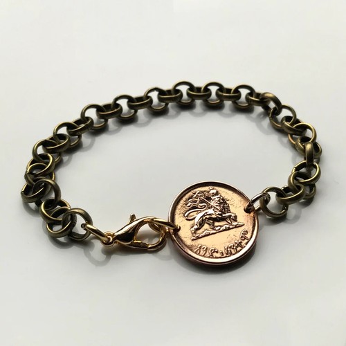 1944 Ethiopia coin bracelet Lion of Judah Haile Selassie Rasta Jew ...
