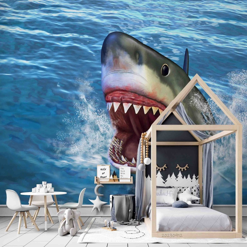 3D Blue Sea Animal Shark Wall Murals Wallpaper Murals Wall Sticker Wall ...