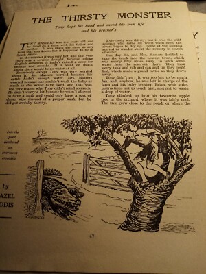 Xm55 Ephemera 1950s Short Story The Thirsty Monster Hazel Addis | eBay UK