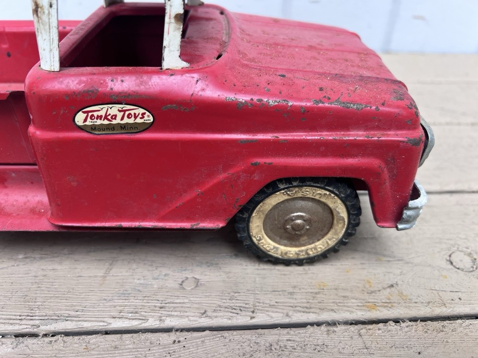 Vtg Tonka Toy Pressed Steel Red Step Side Pickup Truck White top 1960's ...