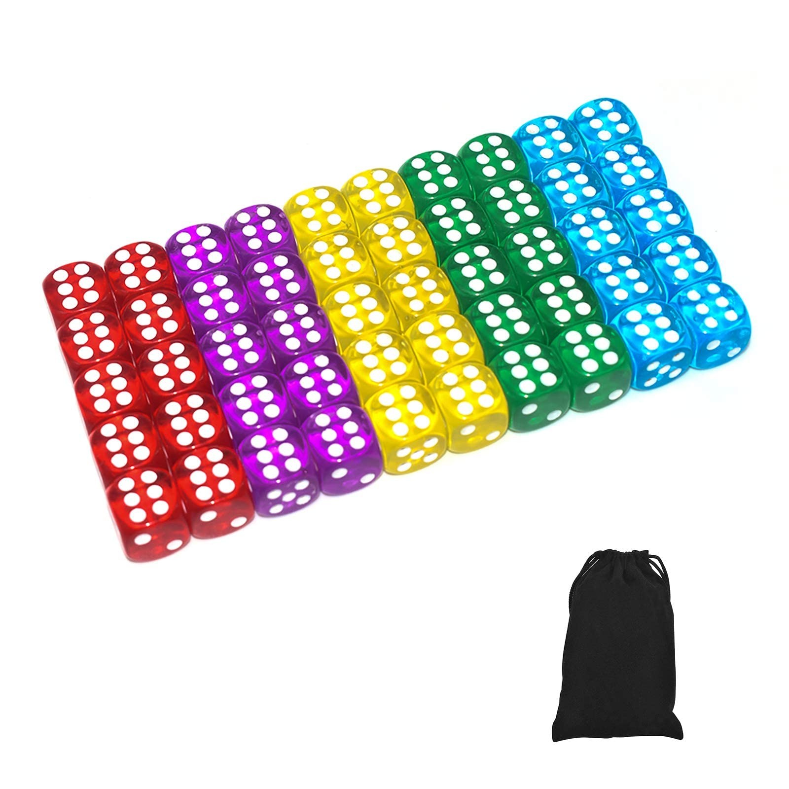 50 of Pack 14MM 6 Sided Dice Set 0.55in, Red, Yellow, Blue, Green ...