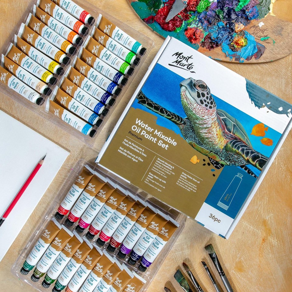 Premium H2O Water Mixable Oil Paint Set, 36 Piece, 18ml Tubes. Mixable ...