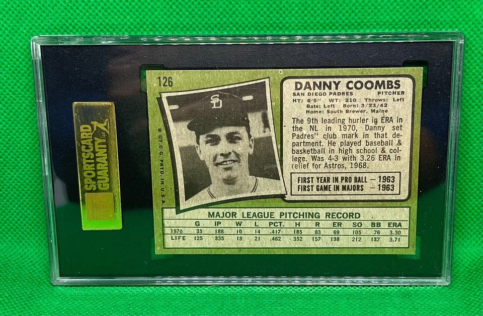 1971 TOPPS DANNY COOMBS #126 SGC 92 NM/MT+ 8.5 PADRES | eBay