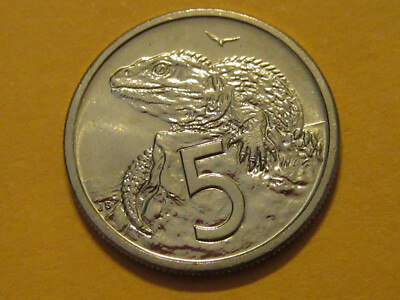 1982 New Zealand 5 Cent Coin nice coin world coins dragon lizard ...