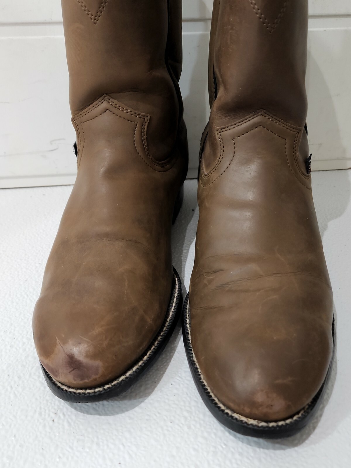 Justin Basics Roper Cowboy Brown Boots JB3001 calf Me… - Gem