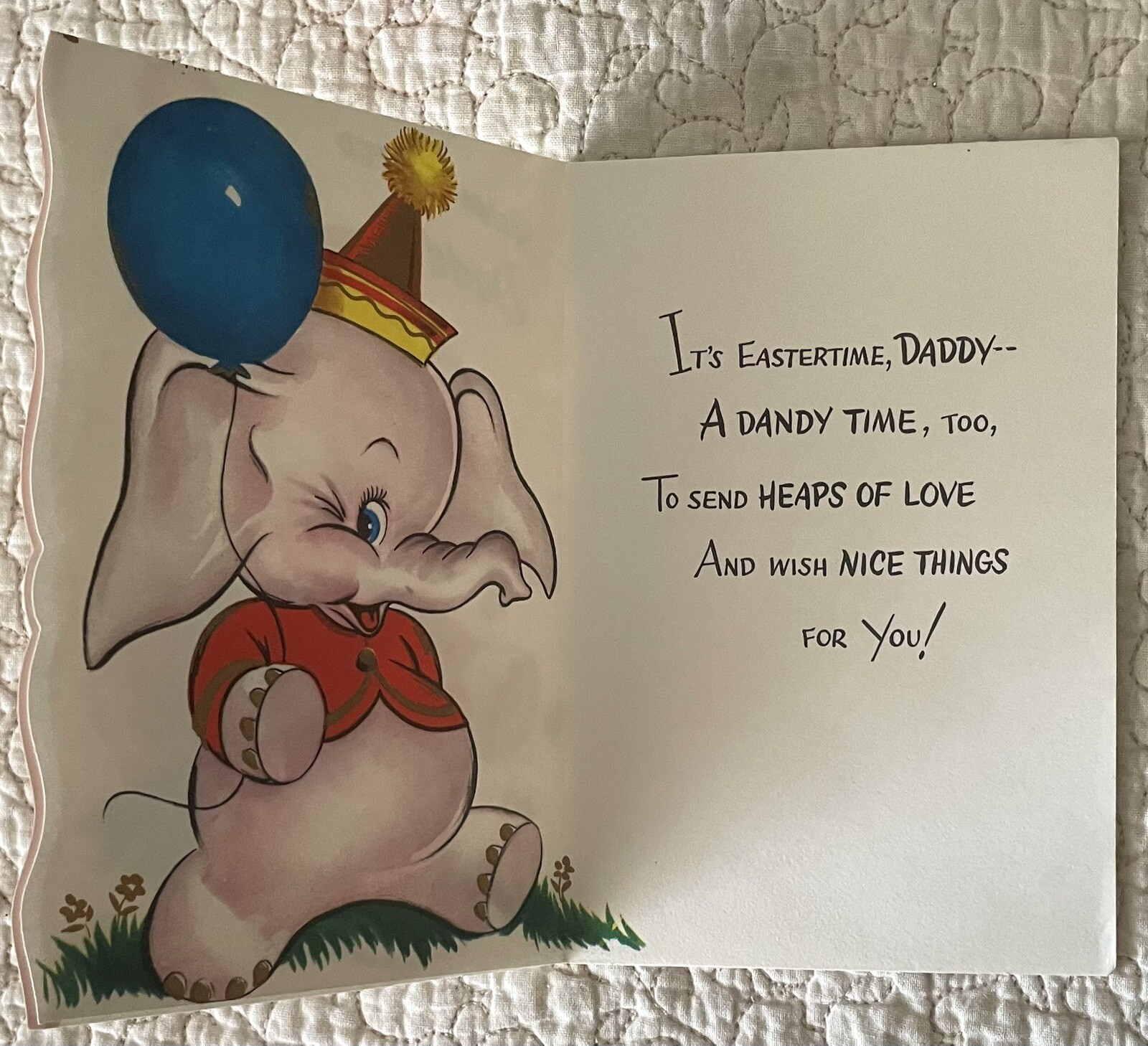 Unused Easter Elephant Hold Blue Ribbon Hat Vintage Greeting Card 1940s ...