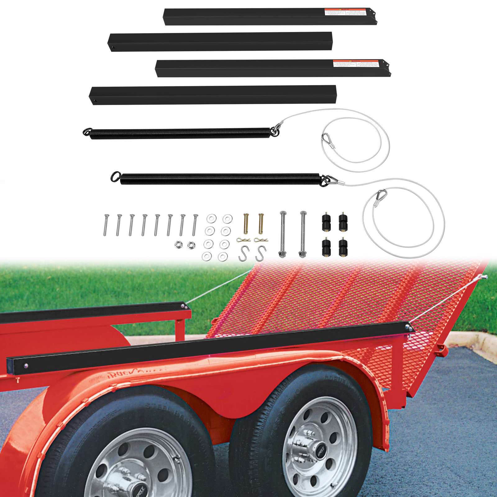 2 Sided Tailgate Utility Trailer Gate & Ramp Lift Assist System 350lbs ...