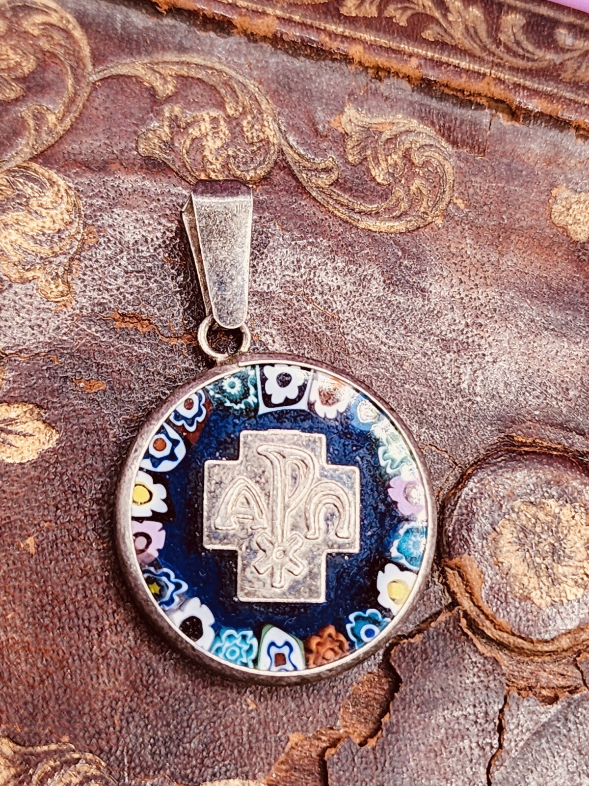 Fine Sterling Silver Translucent Art Glass Cross Pend… - Gem