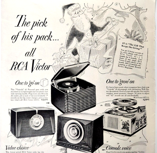 RCA Victor Disney Victrola 45 Vintage 1950 Ad Magazine Print Santa ...