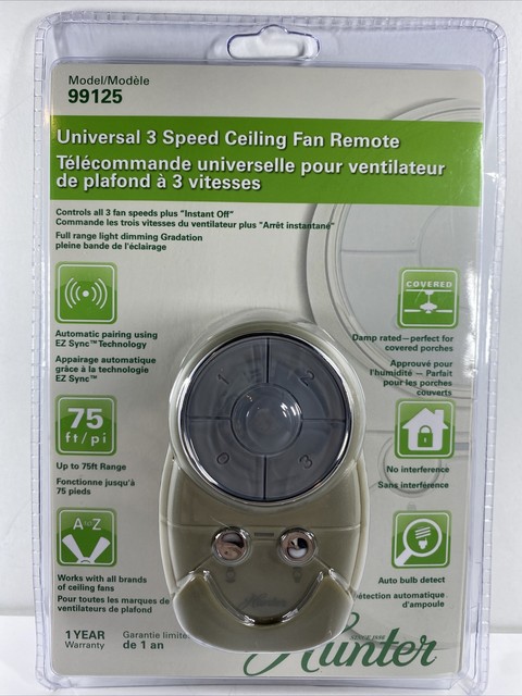 Hunter 99121 Universal 3 Speed Ceiling Fan/light Remote Control for ...