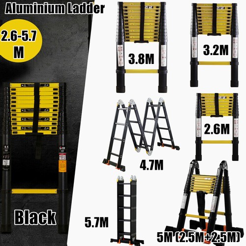 2.6M 3.8M-5.7M Black Multi-Purpose Aluminium Telescopic Ladder ...
