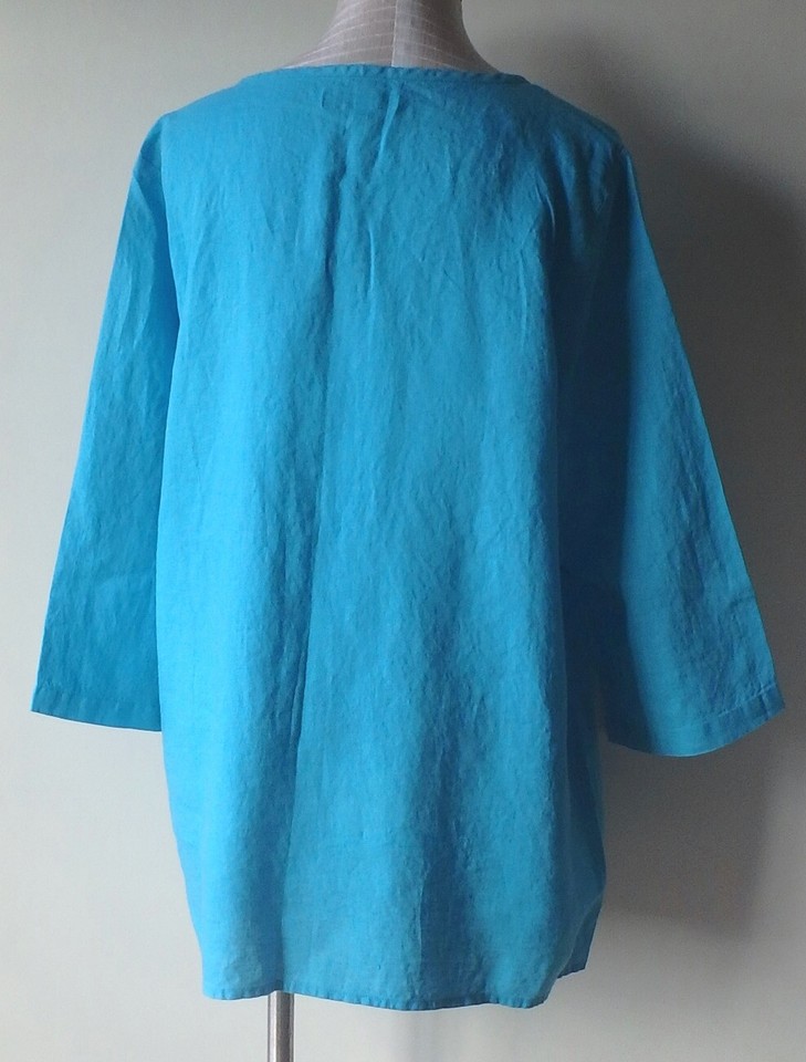 FLAX Designs LINEN Tucked Tunic 1G & 2G & 3G NWT Tunic AQUAMARINE | eBay