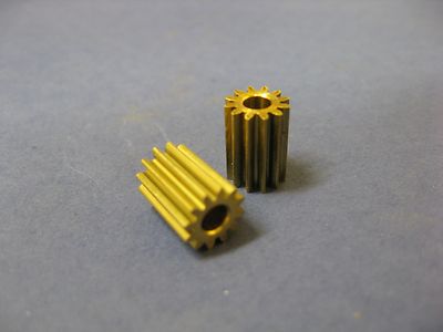 2x Brass 12 tooth pinion gear 3mm I.D.hole 10mm long 7.39mm O.D. 12T ...
