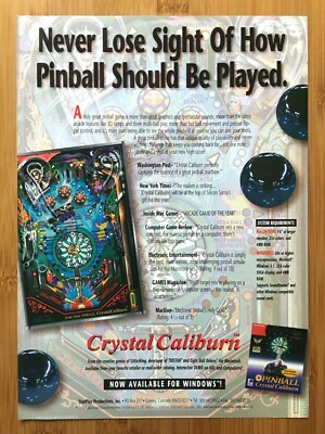 Crystal Caliburn Pinball PC CD-ROM 1993 Print Ad/Poster Video Game Art ...