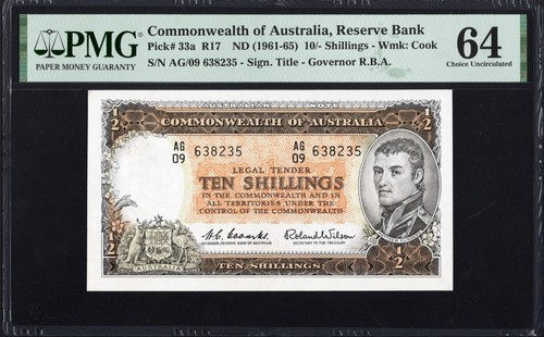Australia 10 Shillings P33a R17 1961-65 Coombs Wilson PMG64 Choice UNC ...